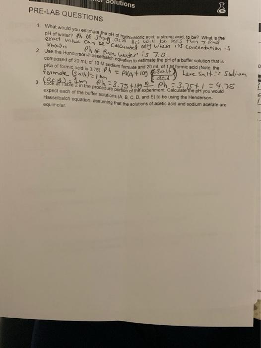 Solved Preparation of Buffer Solutions 0 EXPERIMENT 2: | Chegg.com