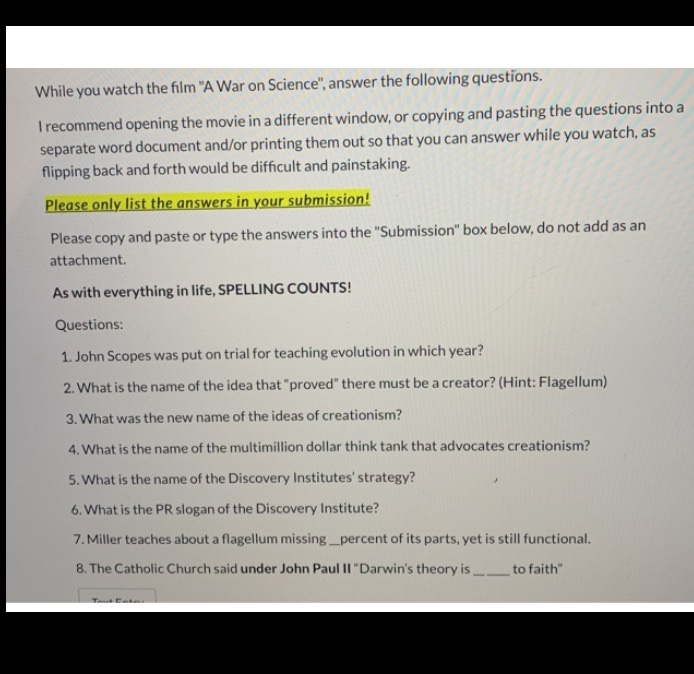 Solved While you watch the film "A War on Science", answer | Chegg.com