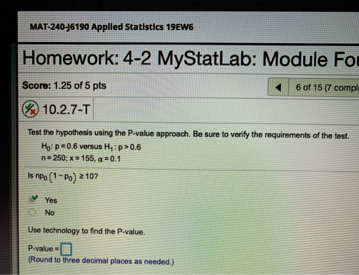 Solved MAT-240-J6190 Applied Statistics 19EW6 Homework: 4-2 | Chegg.com