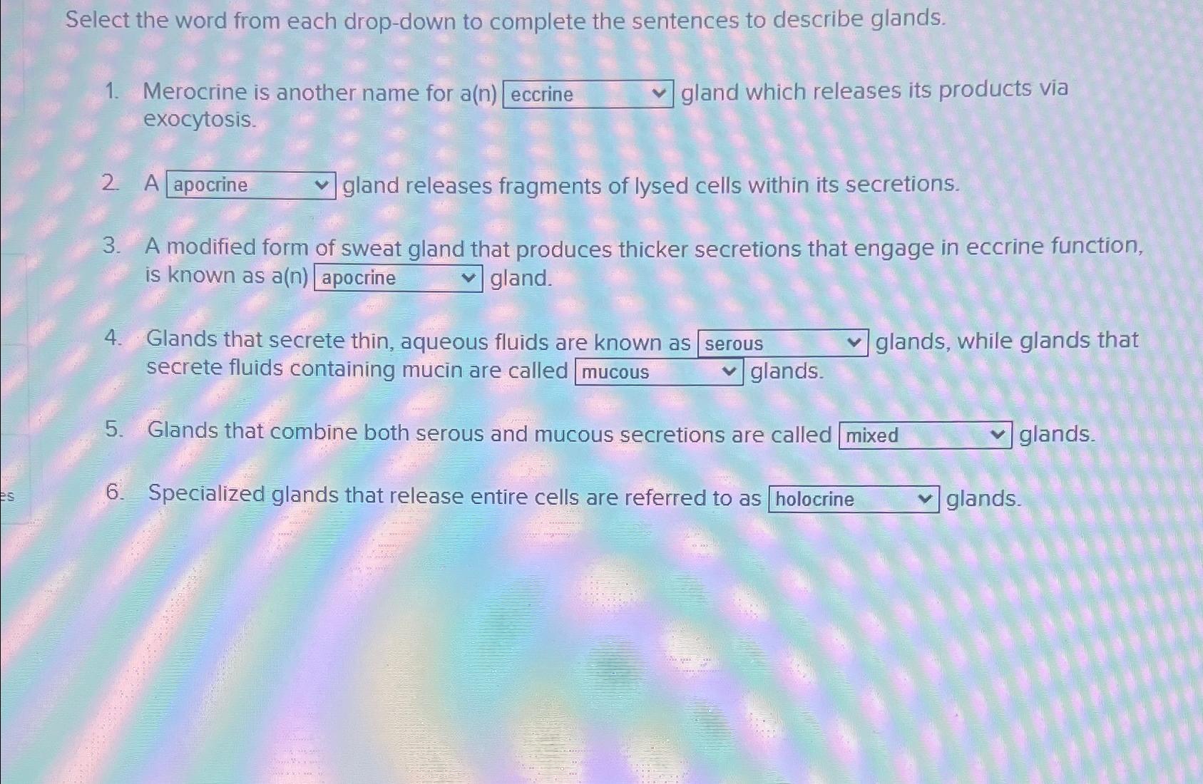 Solved Select the word from each drop-down to complete the | Chegg.com