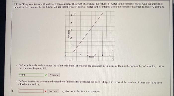 Solved Ellis is filling a container with water at a constant | Chegg.com