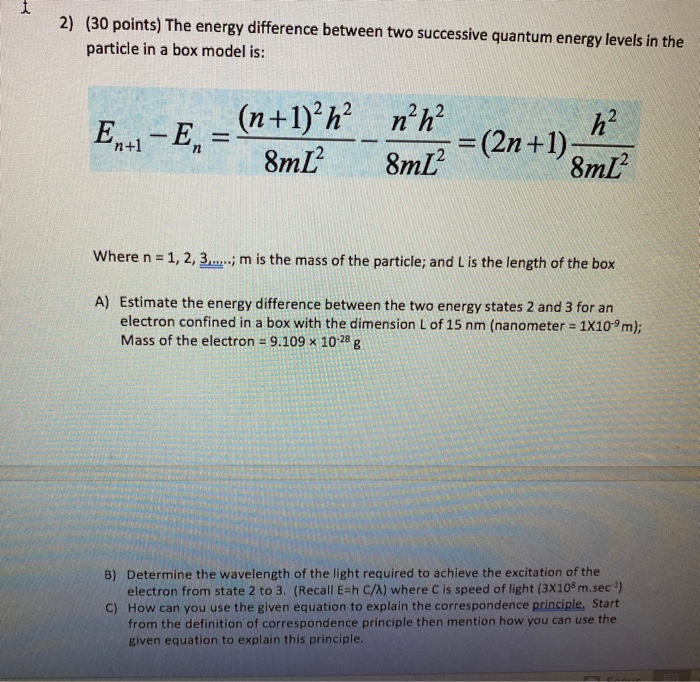 Solved 2) (30 points) The energy difference between two | Chegg.com