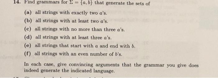 Solved 14. Find grammars for Σ={a,b} that generate the sets | Chegg.com