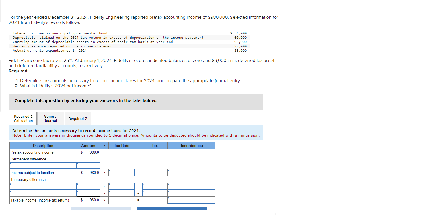 Solved For the year ended December 31, 2024, ﻿Fidelity | Chegg.com