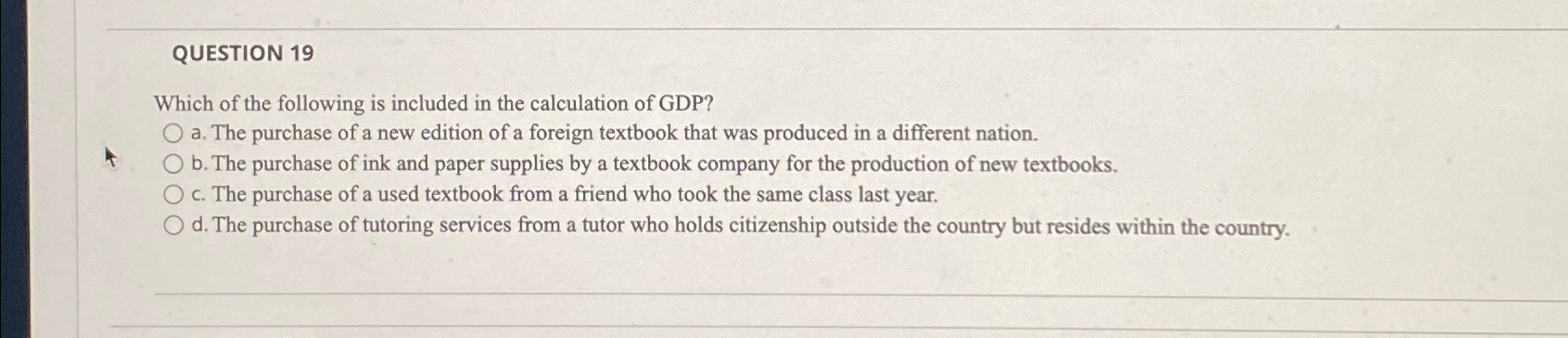 Solved QUESTION 19Which of the following is included in the | Chegg.com