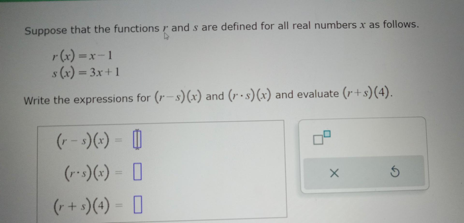Solved Suppose that the functions r and s are defined for | Chegg.com