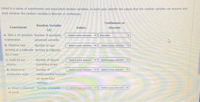 Solved isted is a series of experiments and associated | Chegg.com