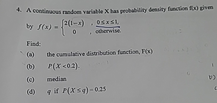 Solved A continuous random variable x ﻿has probability | Chegg.com