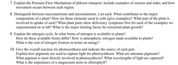 Solved 7. Explain the Pressure-Flow Mechanism of phloem | Chegg.com