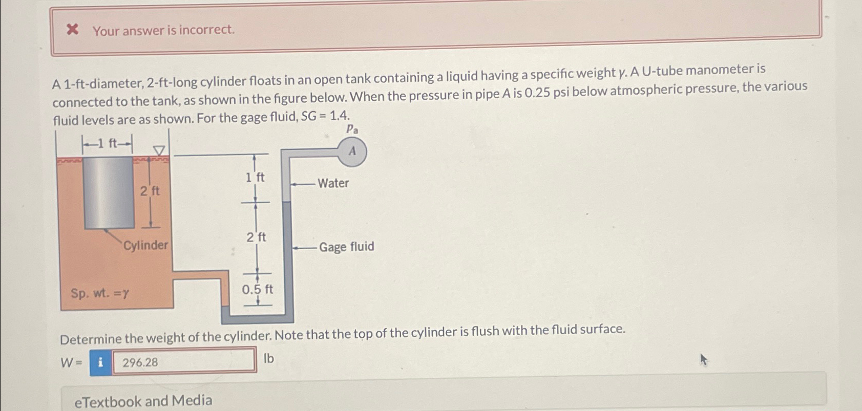 X Your answer is incorrect.A 1-ft-diameter, | Chegg.com