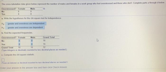 Solved The cross-tabulation data given below represent the | Chegg.com