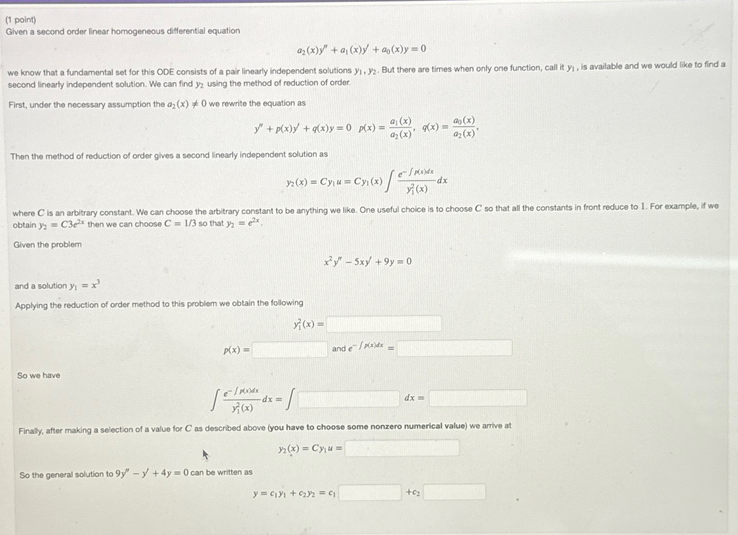 Solved 1 ﻿point Given A Second Order Linear Homogeneous