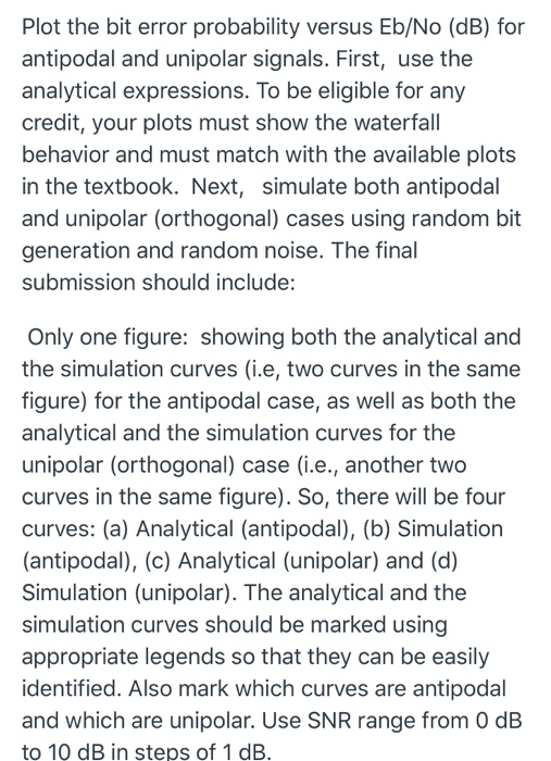 Plot the bit error probability versus Eb/No (dB) for | Chegg.com
