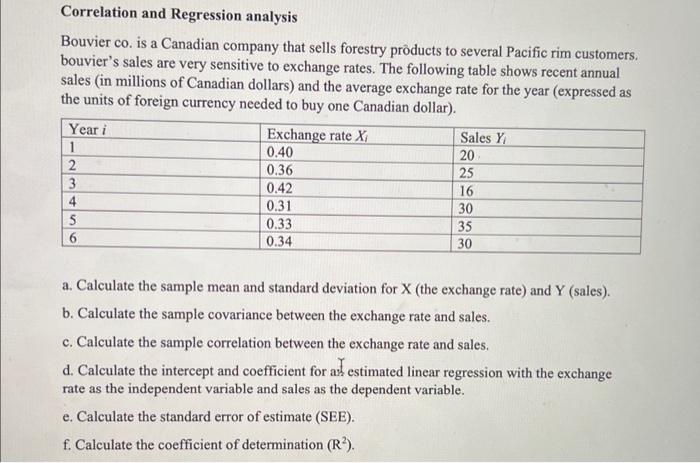 Solved Correlation and Regression analysis Bouvier co. is a | Chegg.com