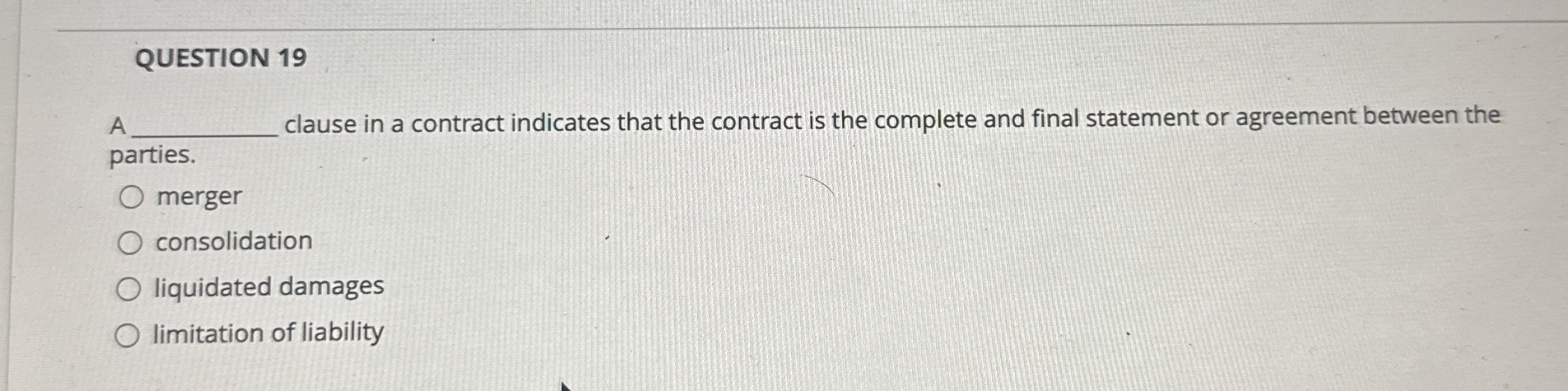 Solved QUESTION 19A ﻿clause in a contract indicates that | Chegg.com