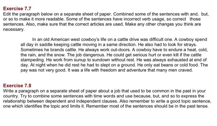 Exercise 7.7 Edit the paragraph below on a separate | Chegg.com