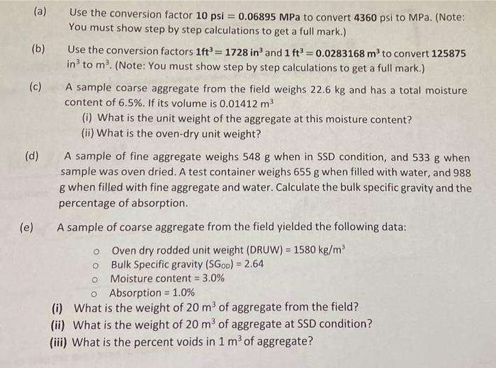 Solved (a) Use the conversion factor 10 psi = 0.06895 MPa to | Chegg.com