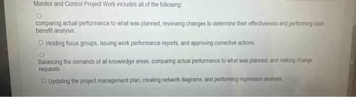 Solved Monitor and Control Project Work includes all of the | Chegg.com