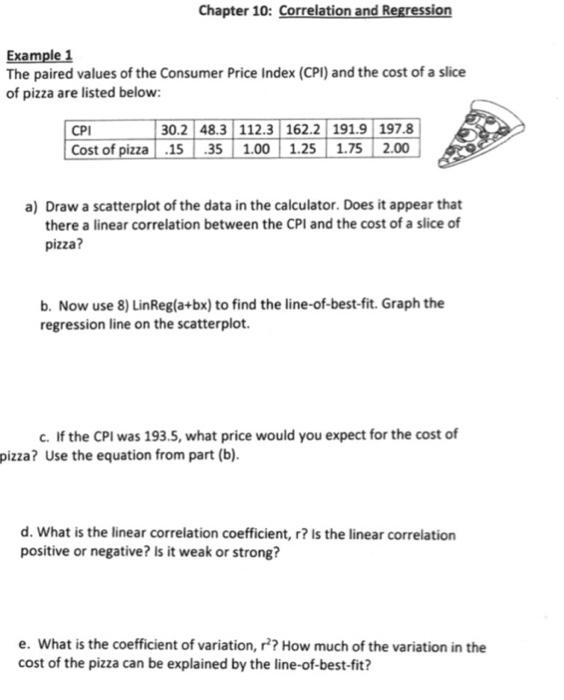 Solved Chapter 10: Correlation and Regression Example 1 The | Chegg.com