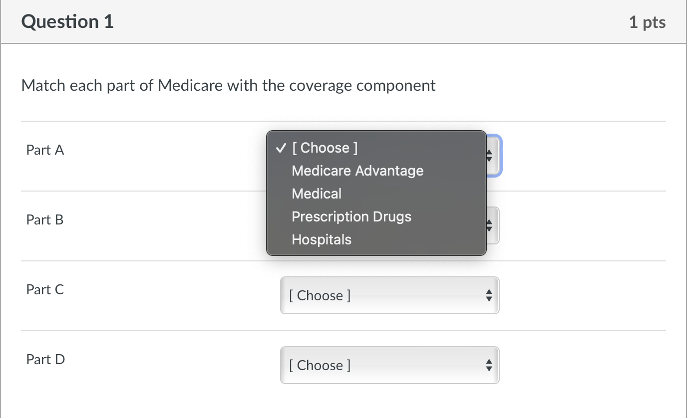 Solved Question 1Match each part of Medicare with the | Chegg.com