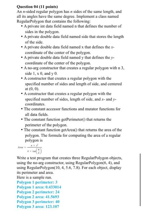 Solved Question 04 (11 points) An n-sided regular polygon | Chegg.com