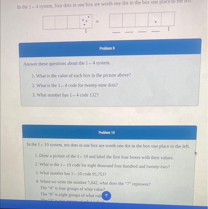 Solved In the 1−4 system, four dots in one box are worth one | Chegg.com