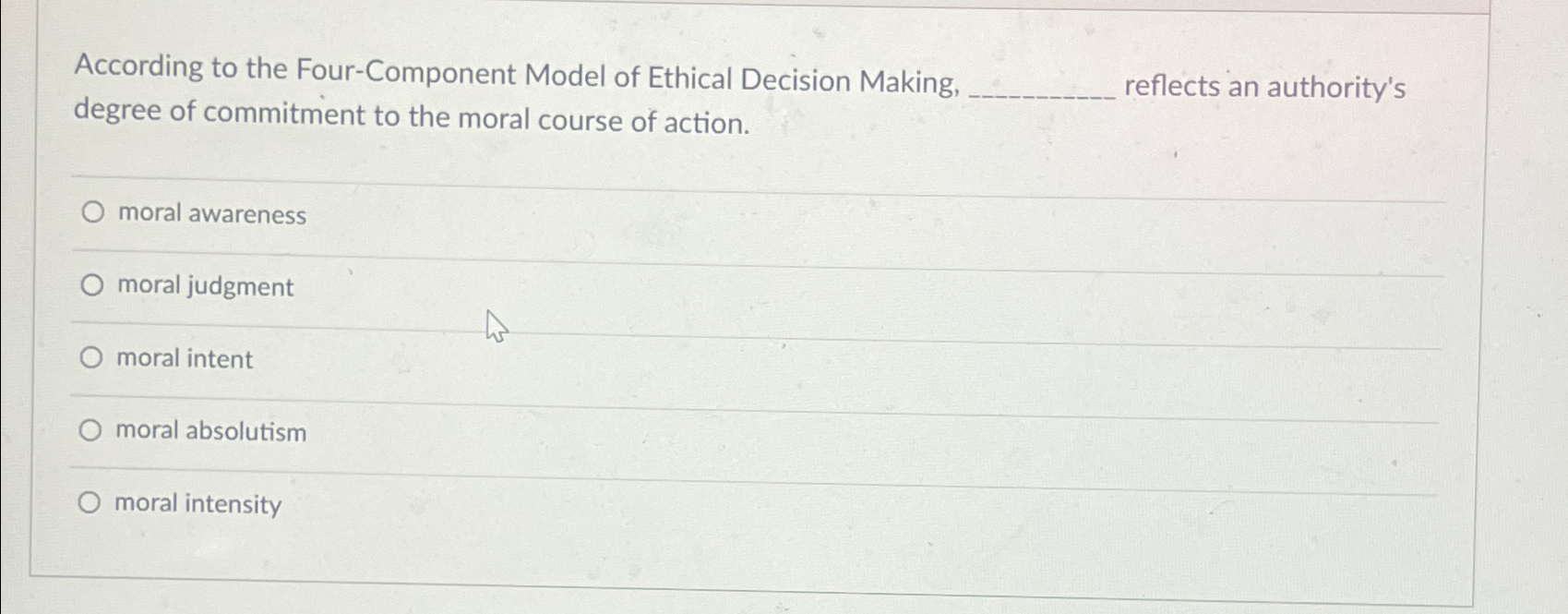 Solved According to the Four-Component Model of Ethical | Chegg.com