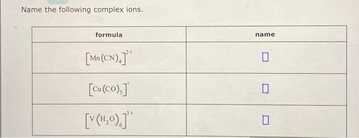 Solved Name the following complex ions. | Chegg.com