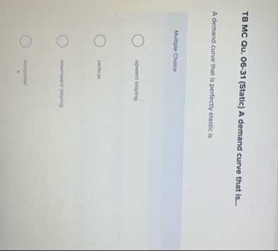 Solved TB MC Qu. 06-31 (Static) ﻿A demand curve that is...A | Chegg.com