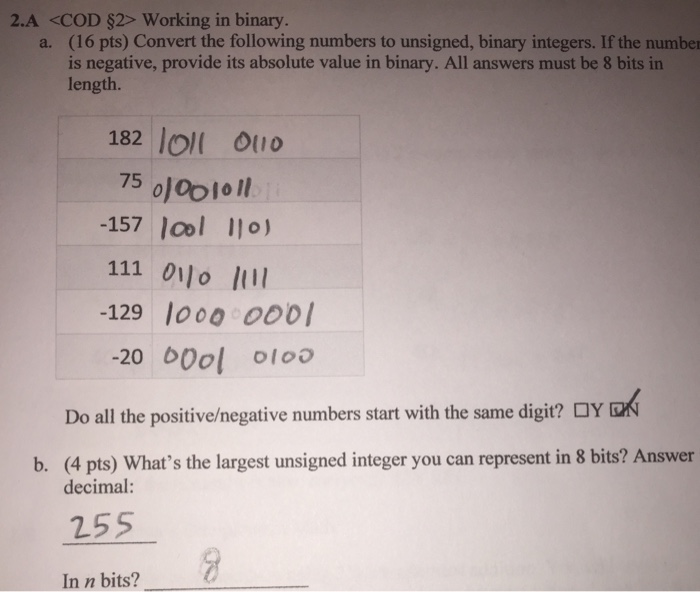 Solved 2.A Working in binary. (16 pts) Convert the | Chegg.com