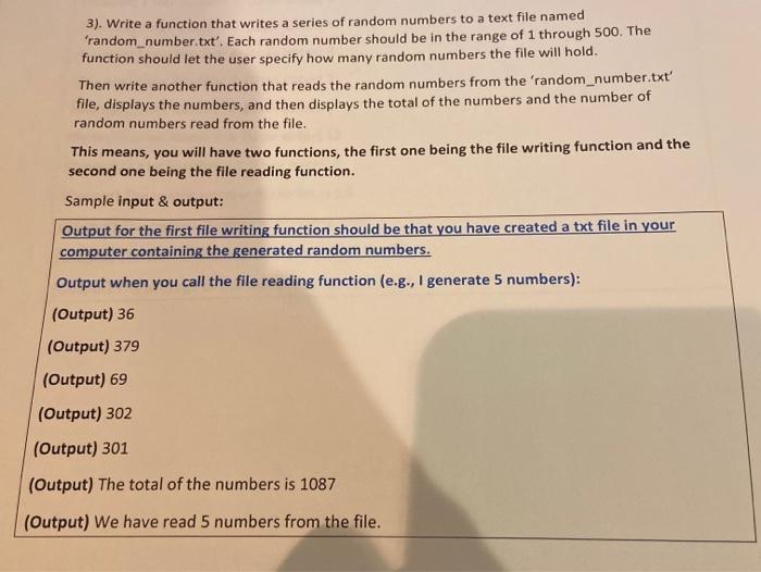 Solved 3 Write A Function That Writes A Series Of Random