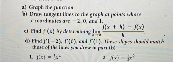 Solved a) Graph the function. b) Draw tangent lines to the | Chegg.com