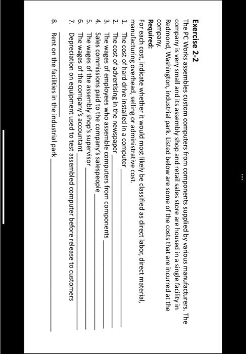 Solved Exercise 2-2 The PC Works assembles custom computers | Chegg.com