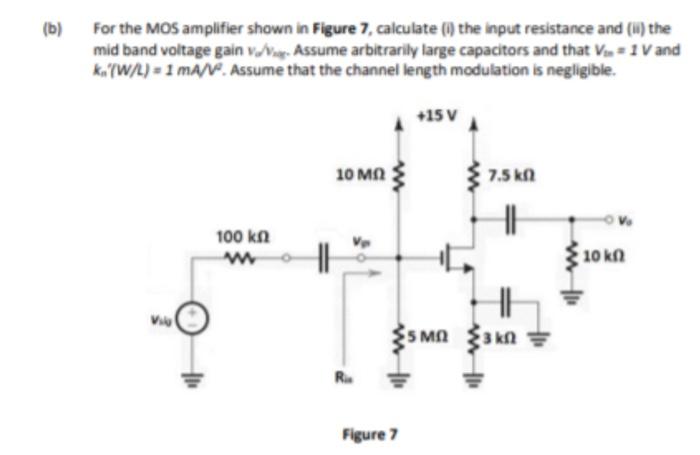 Solved (b) For the MOS amplifier shown in Figure 7, | Chegg.com
