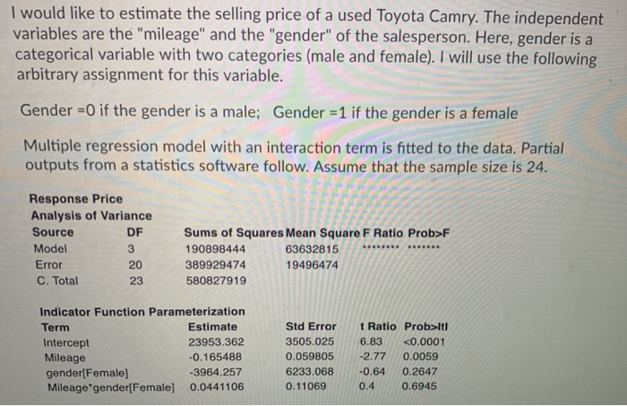 Solved The estimated multiple linear regression equation for | Chegg.com