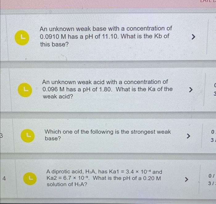 Solved An unknown weak base with a concentration of 0.0910M | Chegg.com