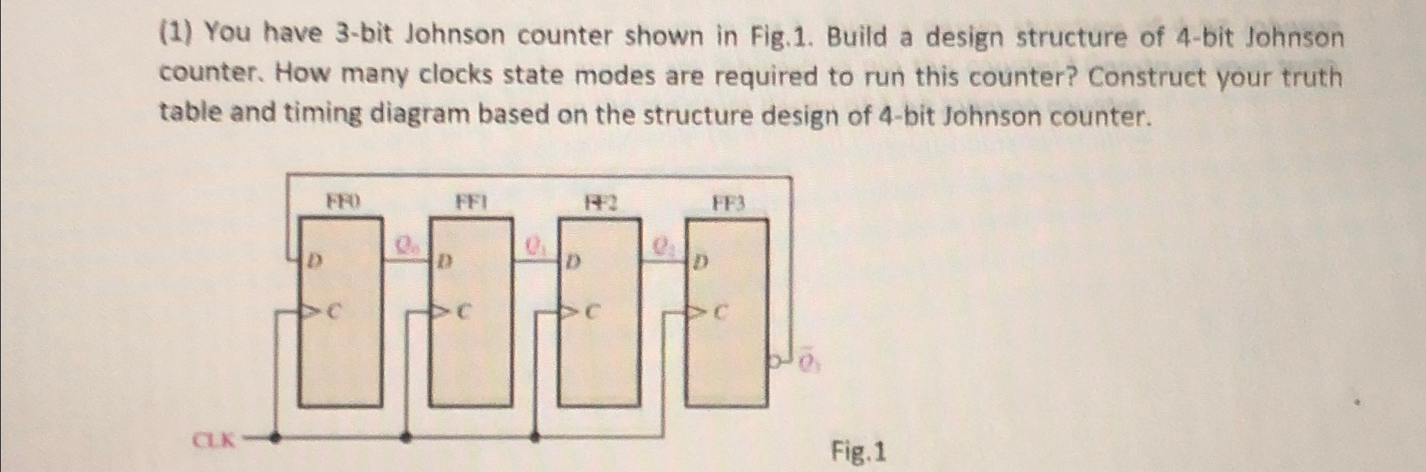 (1) ﻿You have 3-bit Johnson counter shown in Fig.1. | Chegg.com