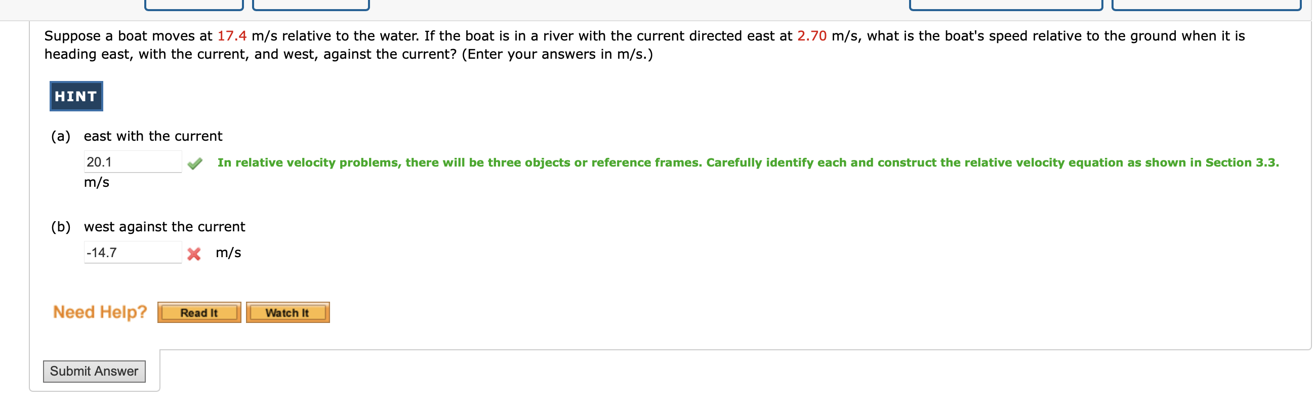 Solved Suppose A Boat Moves At 17 4ms ﻿relative To The