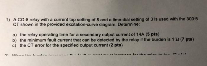 Solved 1) A CO-8 relay with a current tap setting of 8 and a | Chegg.com
