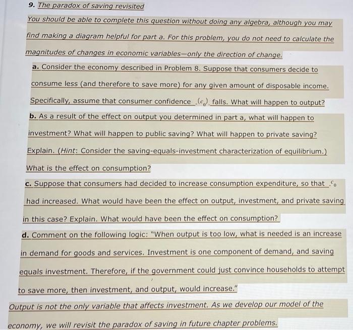 Solved 9. The paradox of saving revisited You should be able | Chegg.com
