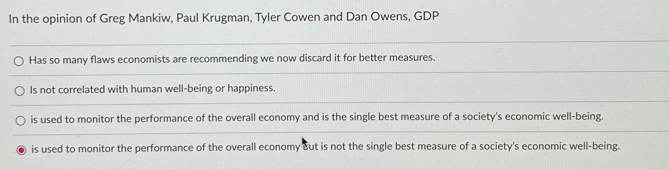 Solved In the opinion of Greg Mankiw, Paul Krugman, Tyler | Chegg.com