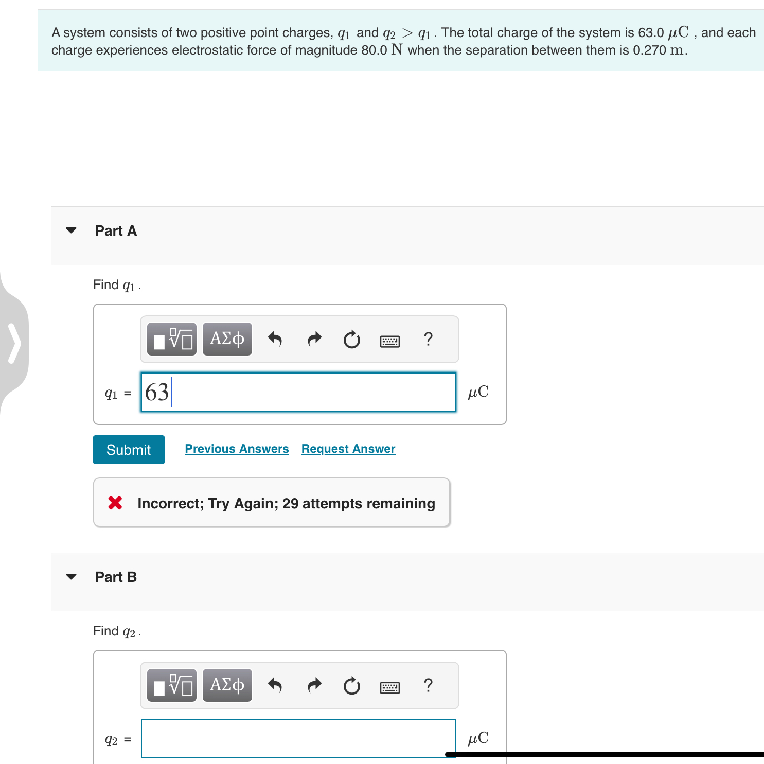 Solved A system consists of two positive point charges, q1 | Chegg.com