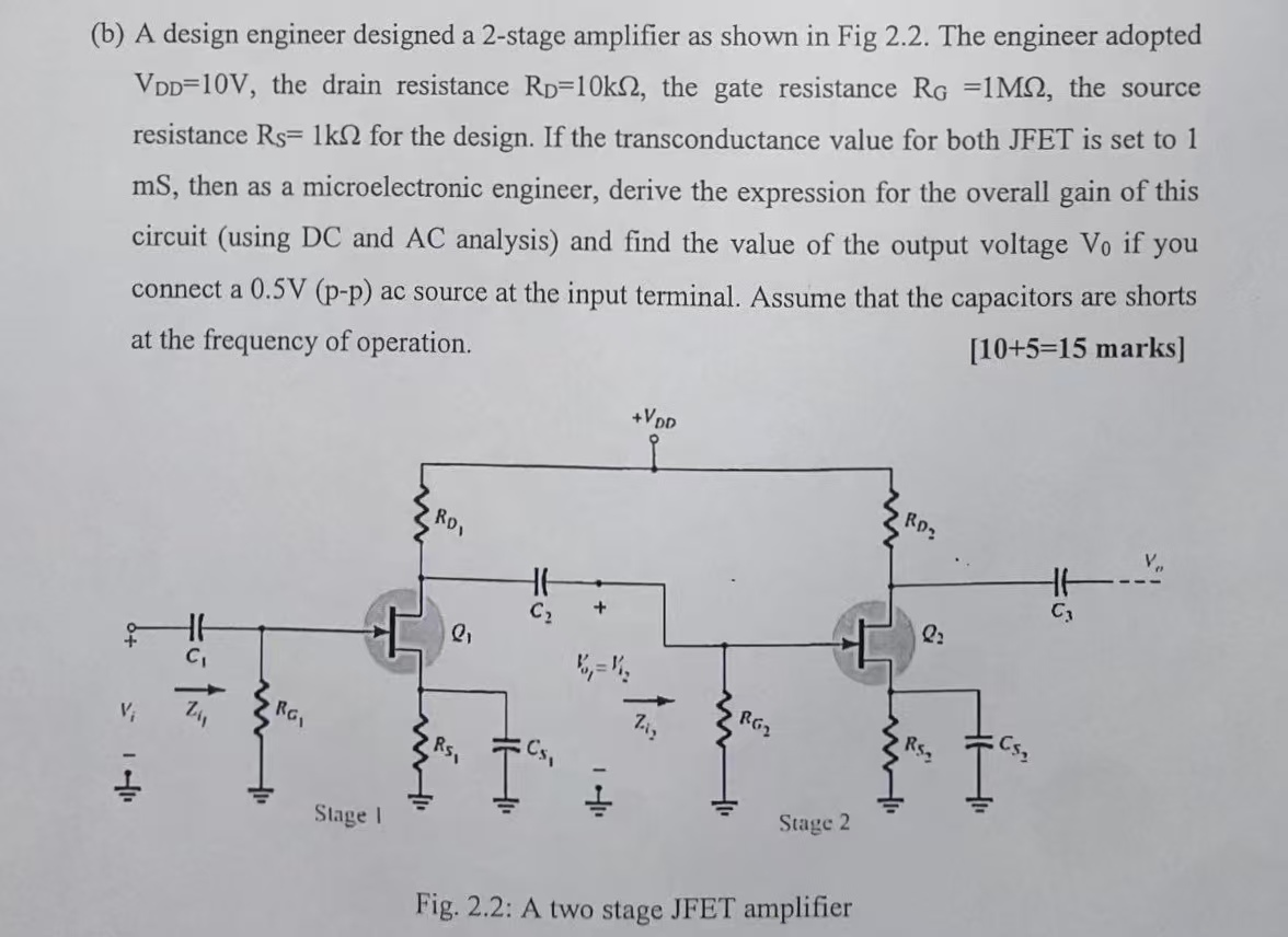 Solved A design engineer designed a 2-stage amplifier as | Chegg.com