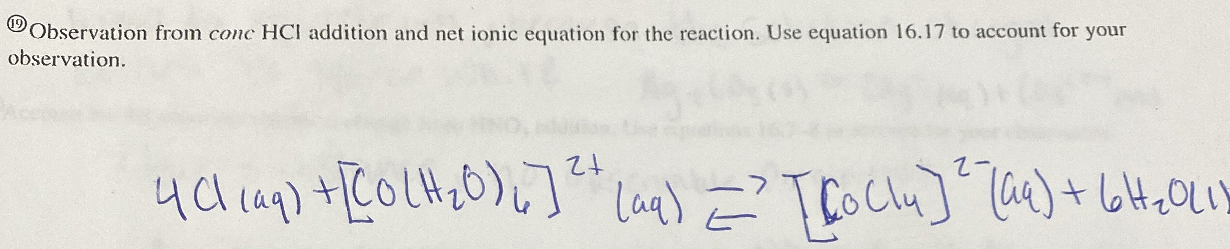 Solved (10) ﻿Observation from conc HCl addition and net | Chegg.com