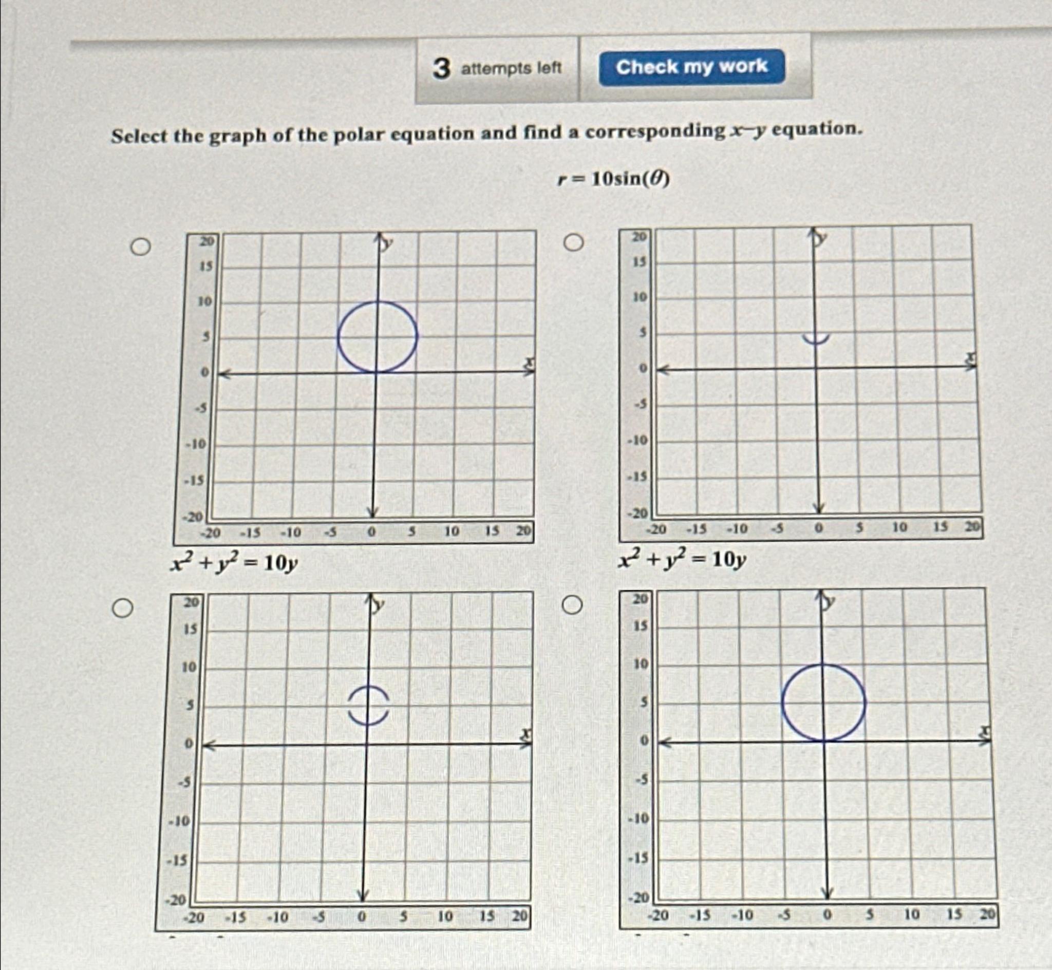 Solved 3 ﻿attempts leftSelect the graph of the polar | Chegg.com