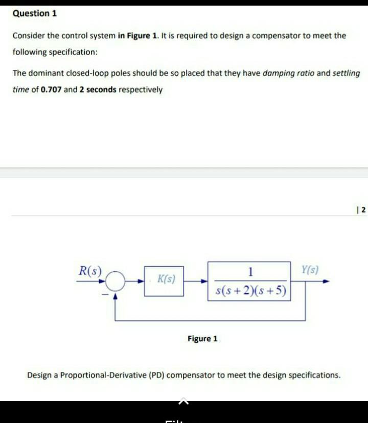 Solved Question 1 Consider the control system in Figure 1. | Chegg.com