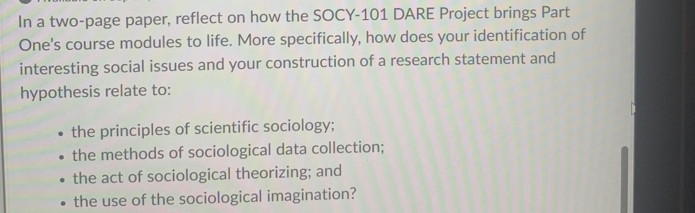 Solved In a two-page paper, reflect on how the SOCY-101 | Chegg.com