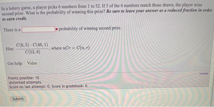 Solved In a lottery game, a player picks 6 numbers from 1 to | Chegg.com