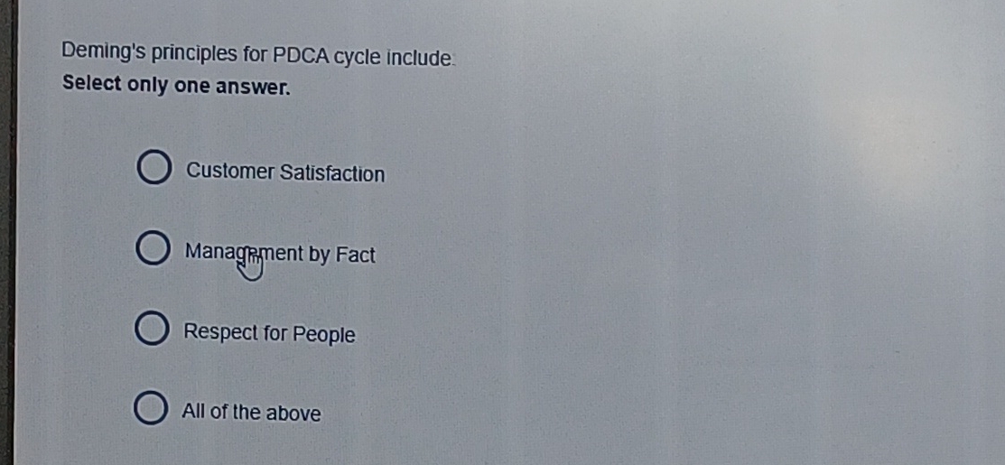 Solved Deming's principles for PDCA cycle includeSelect only | Chegg.com