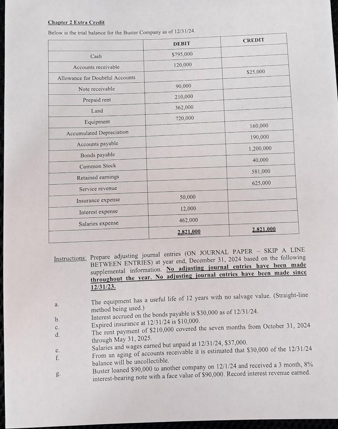 Solved Chapter 2 Extra Credit Instructions: Prepare | Chegg.com